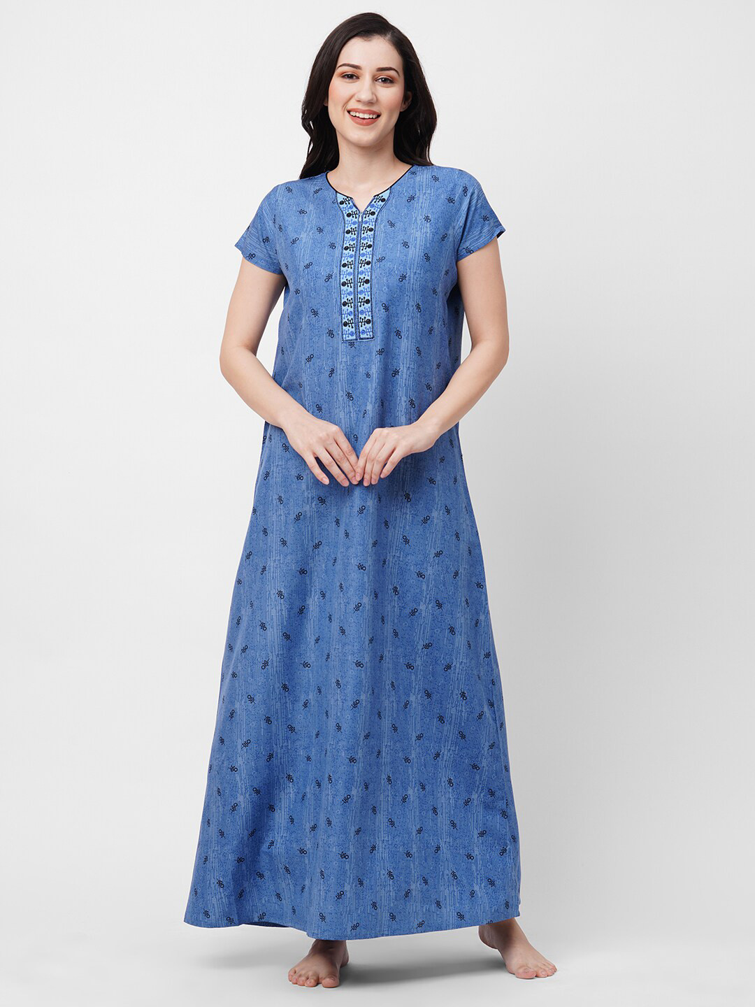 Buy Sweet Dreams Blue Floral Printed Maxi Nightdress - Nightdress for ...