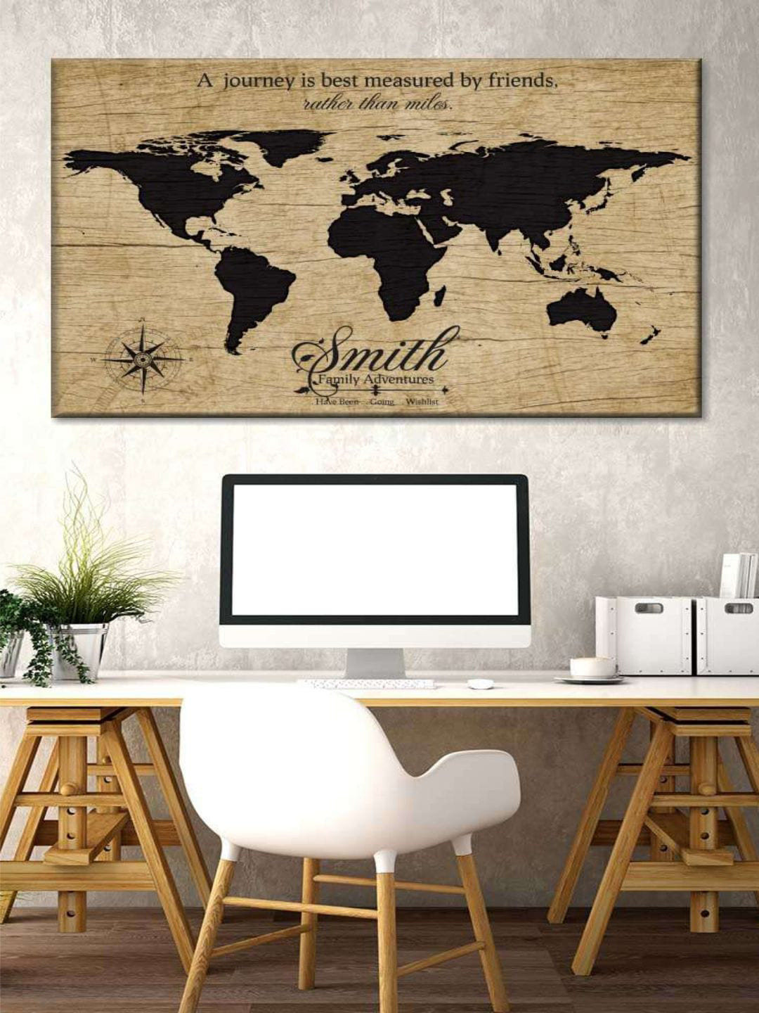 Buy POSTERS AND TRUSS Black & Brown World Map Printed Wall Art - Wall ...