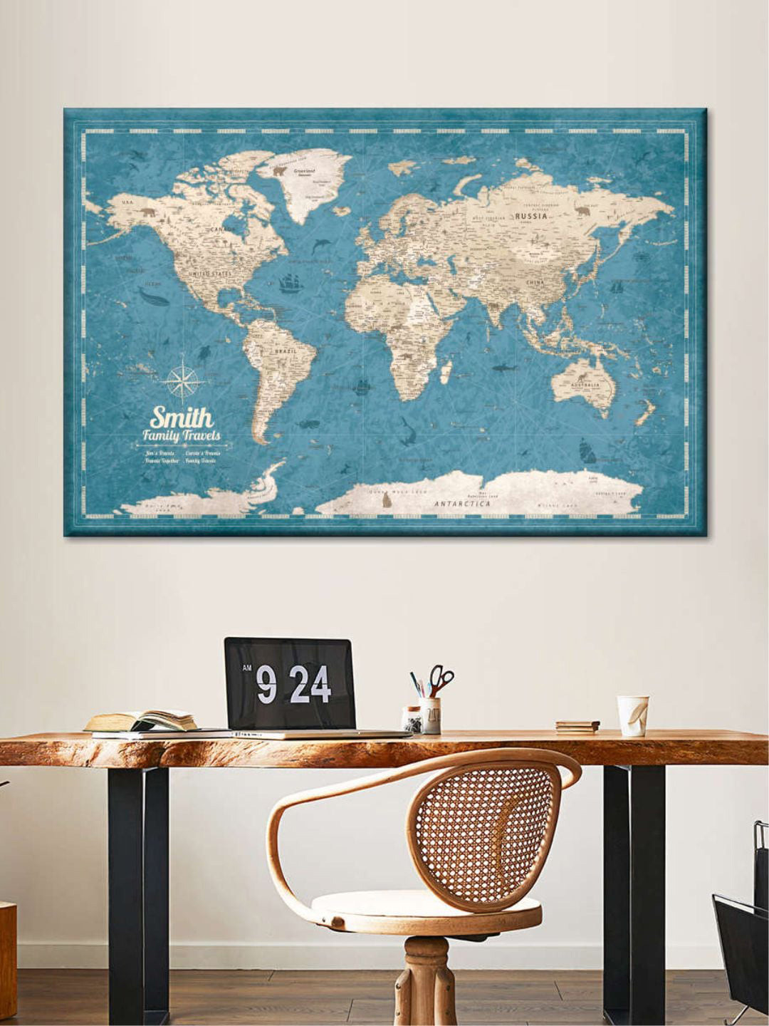 Buy POSTERS AND TRUSS Blue & Beige World Map Painting Wall Art - Wall ...
