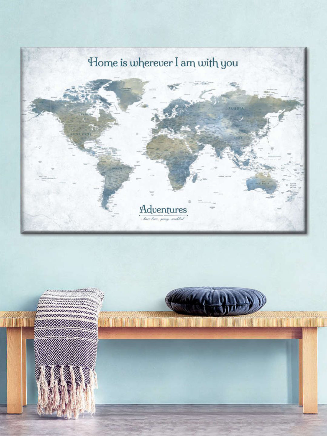 Buy POSTERS AND TRUSS White & Grey World Map Printed Framed Wall Art ...