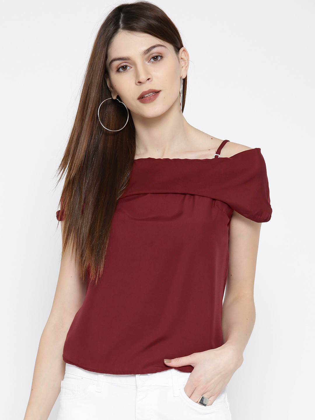 Buy U&F Women Maroon Solid Layered Bardot Top - Tops for Women 2262557 ...