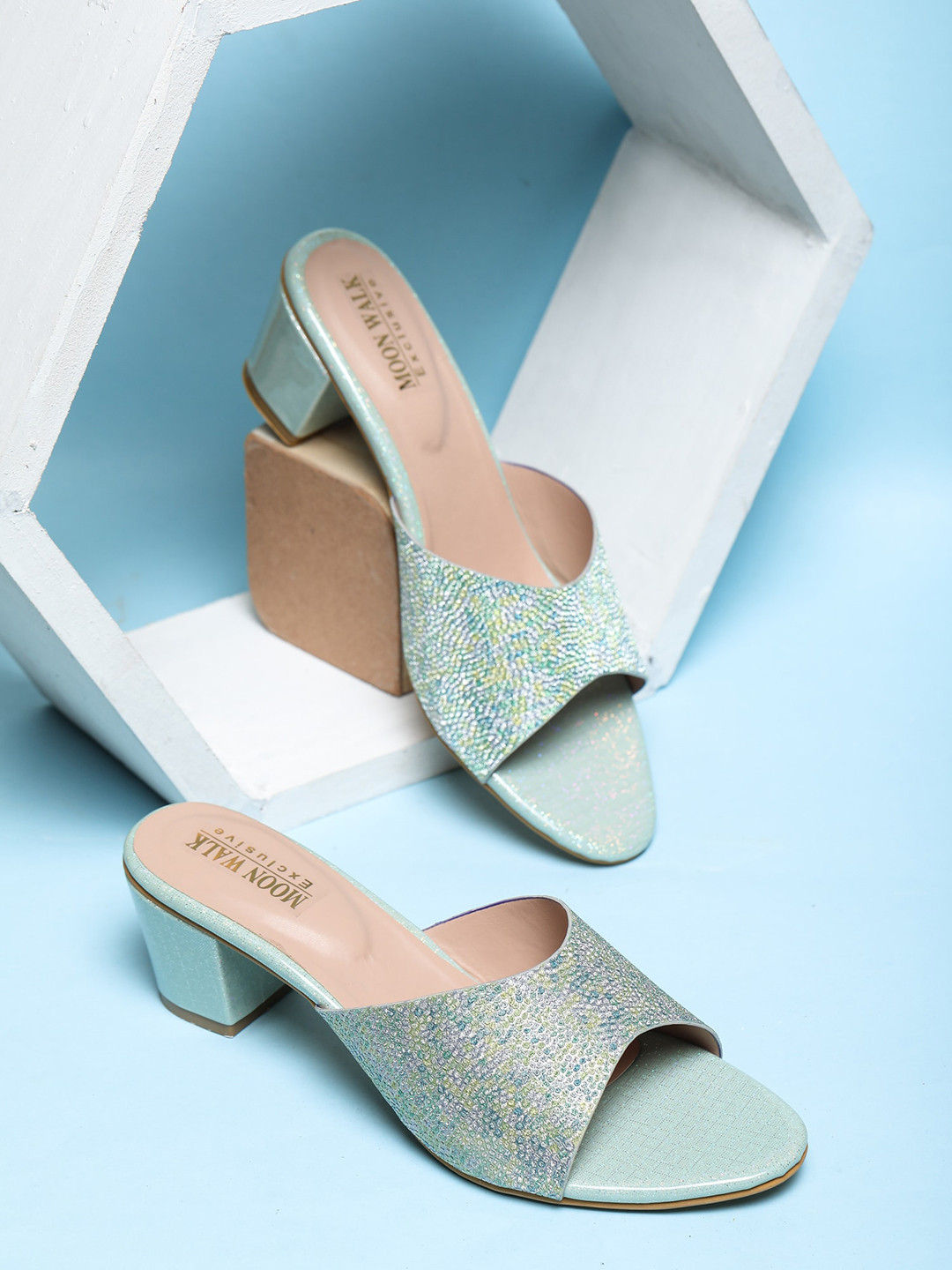 Buy Moonwalk Embellished Open Toe Block Heels - Heels for Women ...