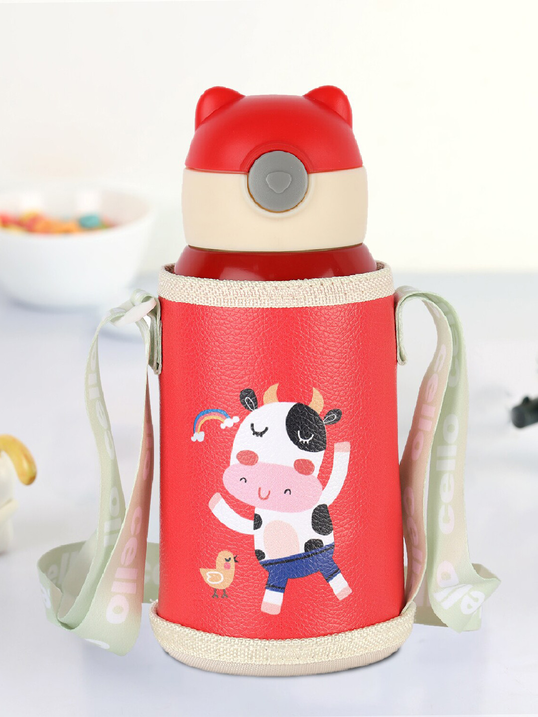 Buy Cello Toddy Red Printed Double Walled Stainless Steel Water Bottle ...