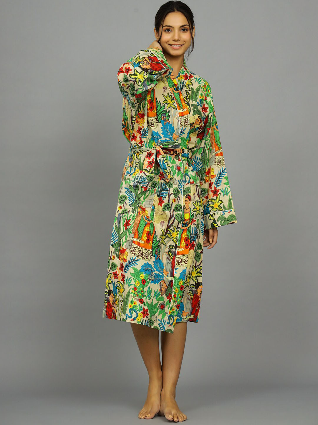 Buy HANDICRAFT PALACE Women Printed Pure Cotton Bath Robe With Belt ...