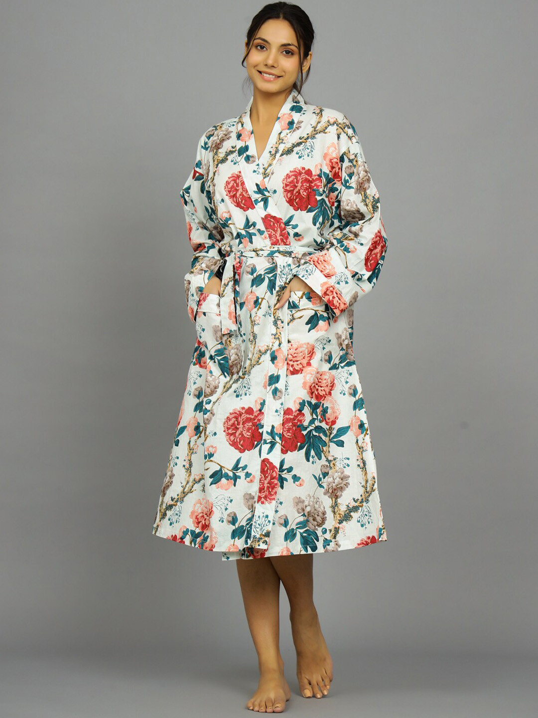 Buy HANDICRAFT PALACE Women Printed Pure Cotton Bath Robe With Belt ...