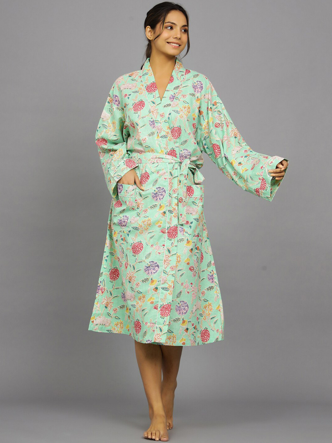 Buy HANDICRAFT PALACE Women Printed Pure Cotton Bath Robe - Bath Robe ...