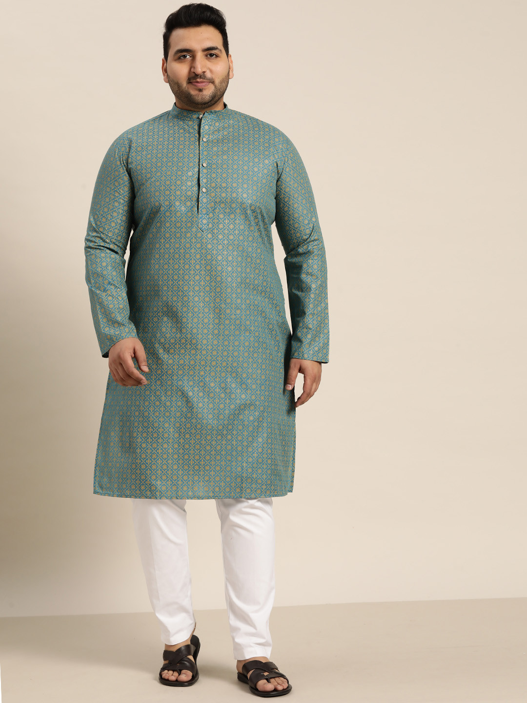 Buy SOJANYA PLUS Men Plus Size Ethnic Motifs Printed Regular Kurta With ...