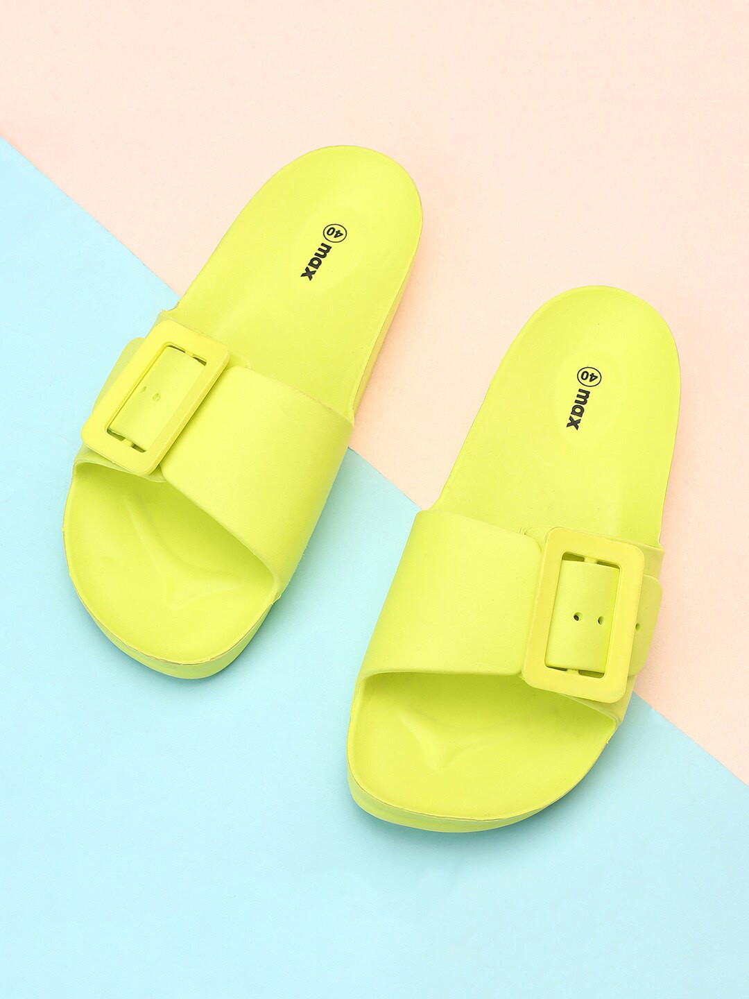 Buy Max Women Open Toe Rubber Sliders With Buckles - Flip Flops for ...