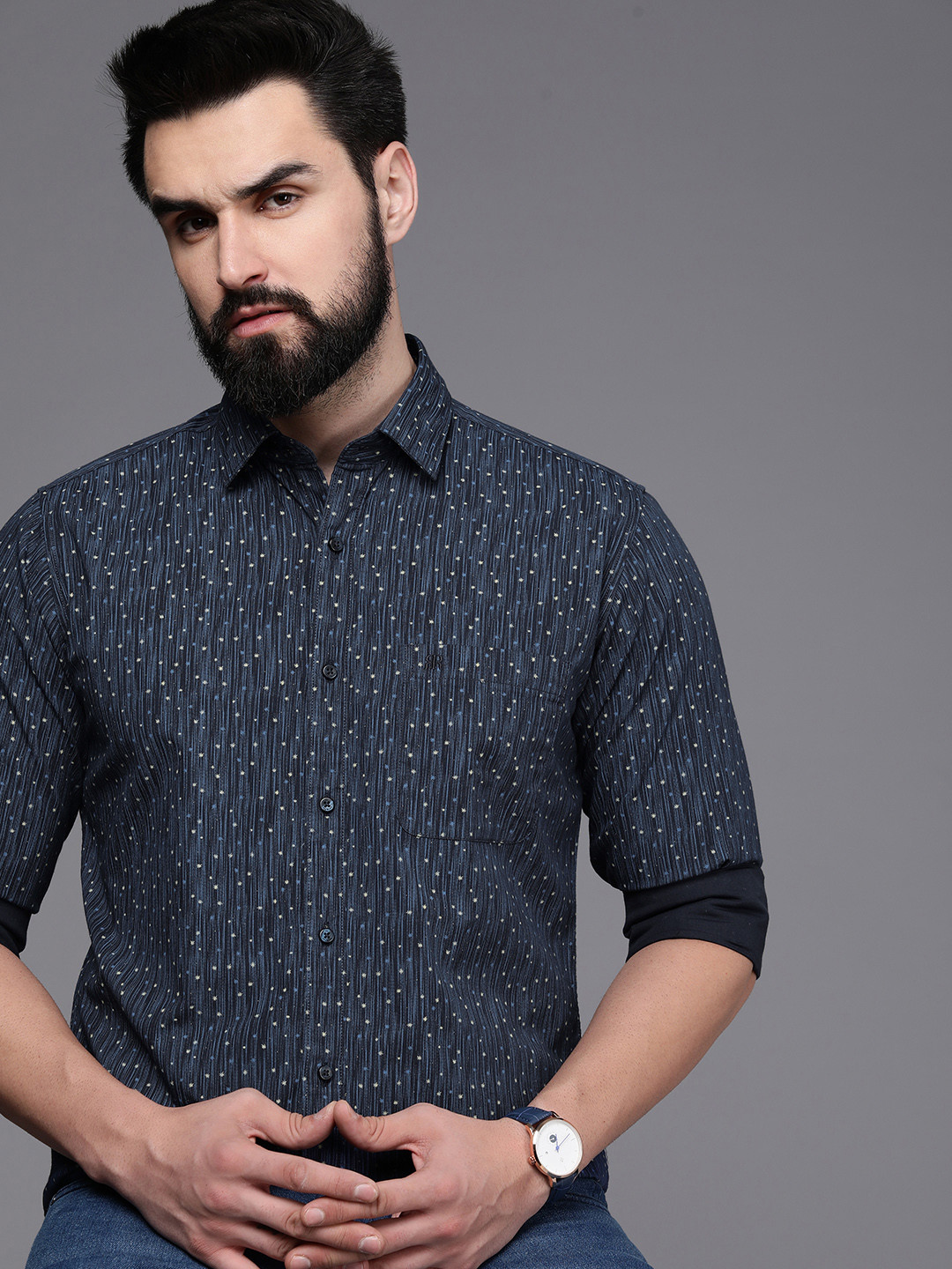 Buy Raymond Men Slim Fit Micro Ditsy Printed Pure Cotton Casual Shirt ...