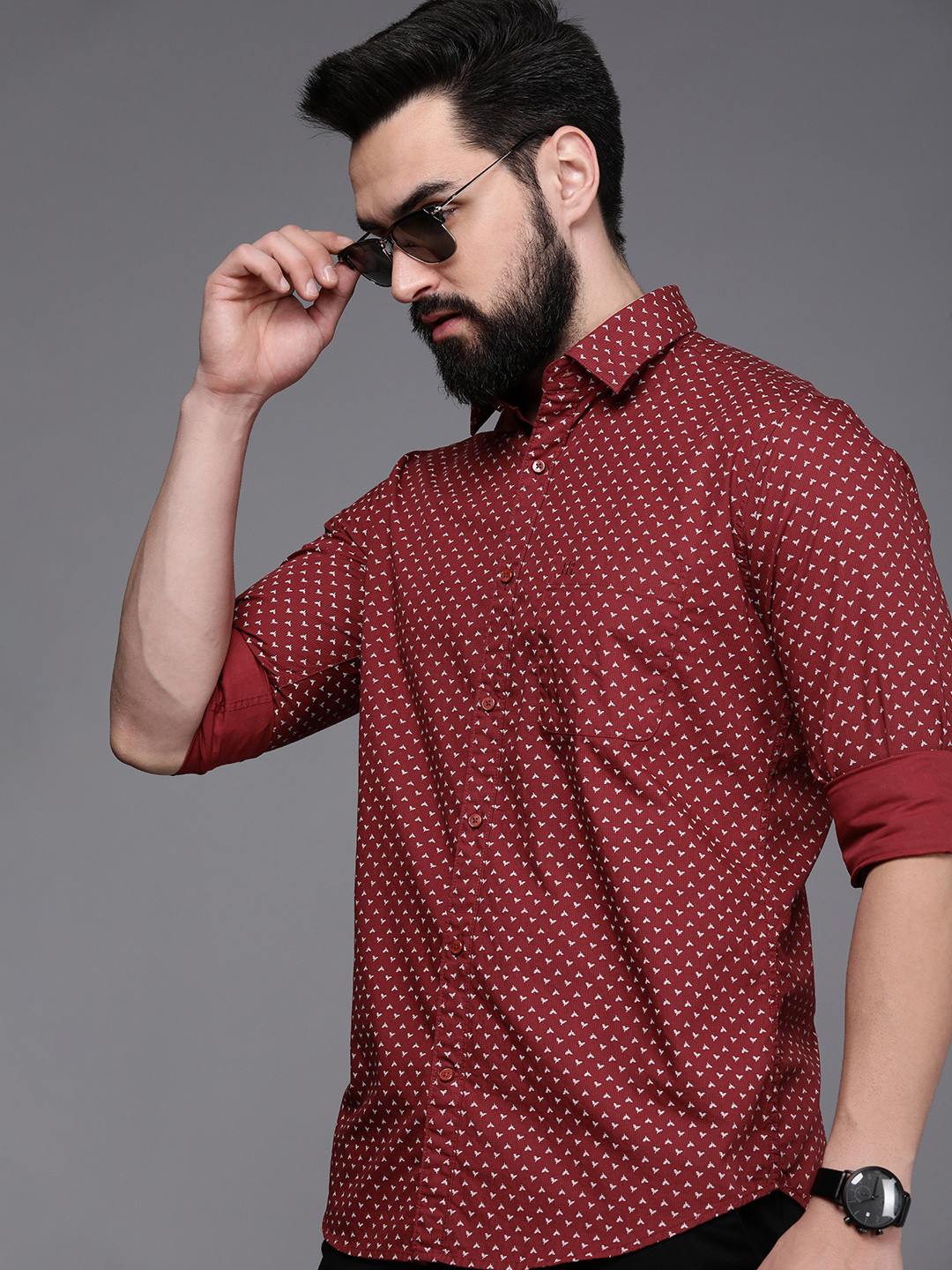 Buy Raymond Men Slim Fit Micro Ditsy Printed Pure Cotton Casual Shirt ...