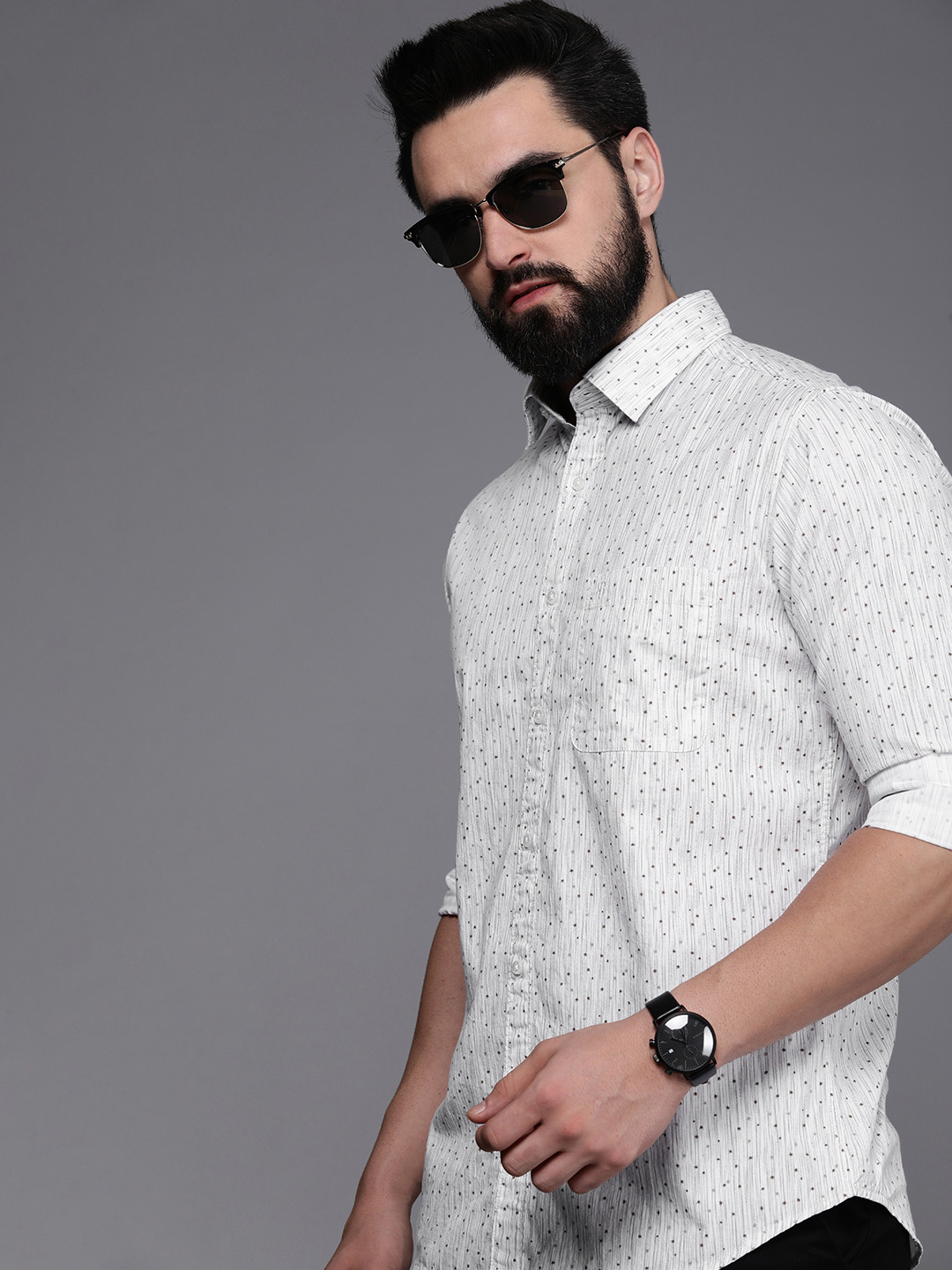 Buy Raymond Men Slim Fit Micro Ditsy Printed Pure Cotton Casual Shirt ...