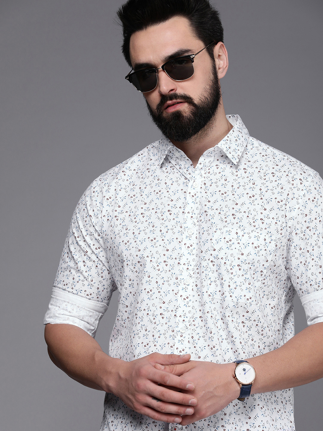 Buy Raymond Men Slim Fit Floral Printed Pure Cotton Casual Shirt ...