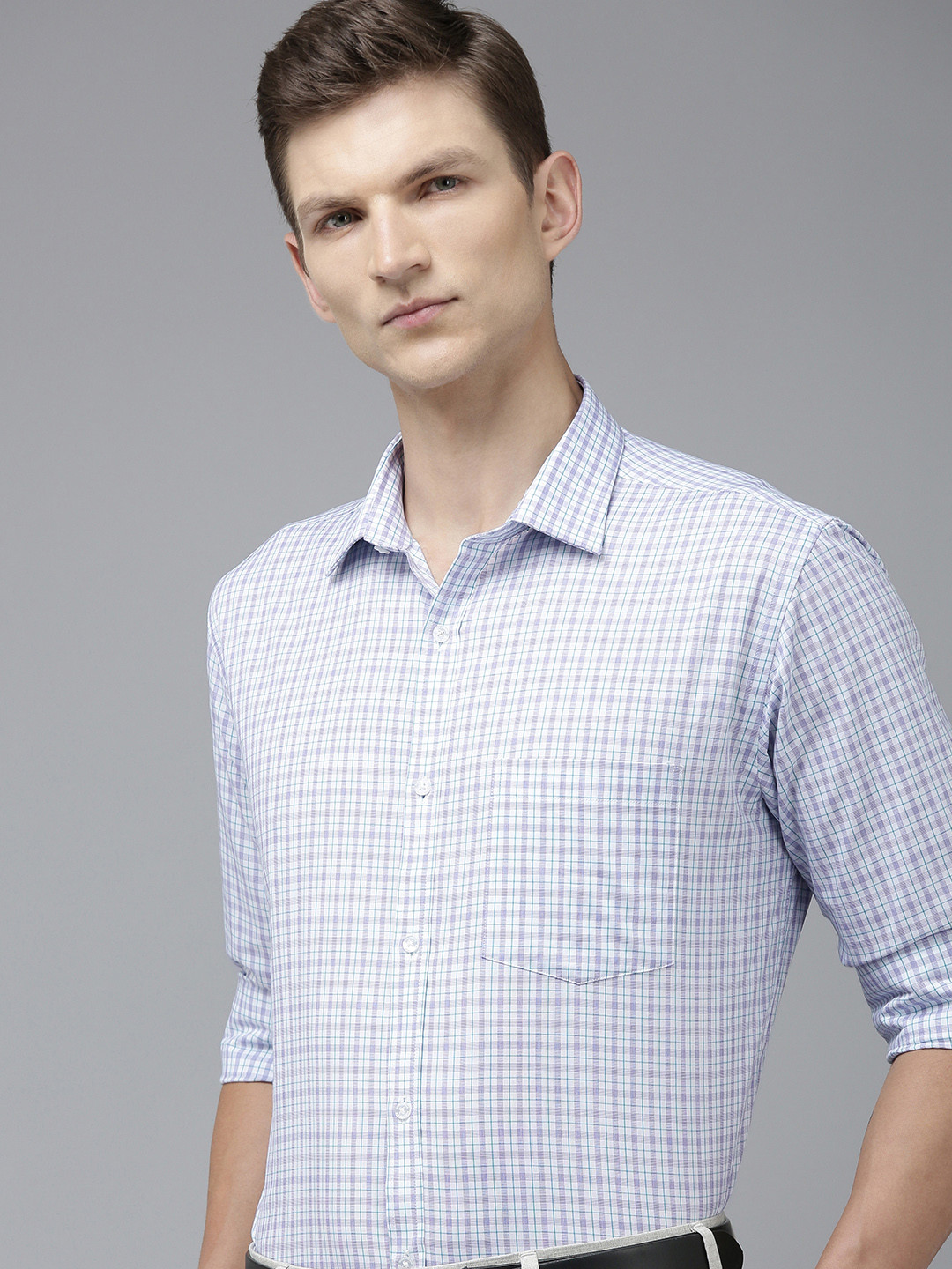 Buy Park Avenue Men Slim Fit Tartan Checks Opaque Pure Cotton Formal ...