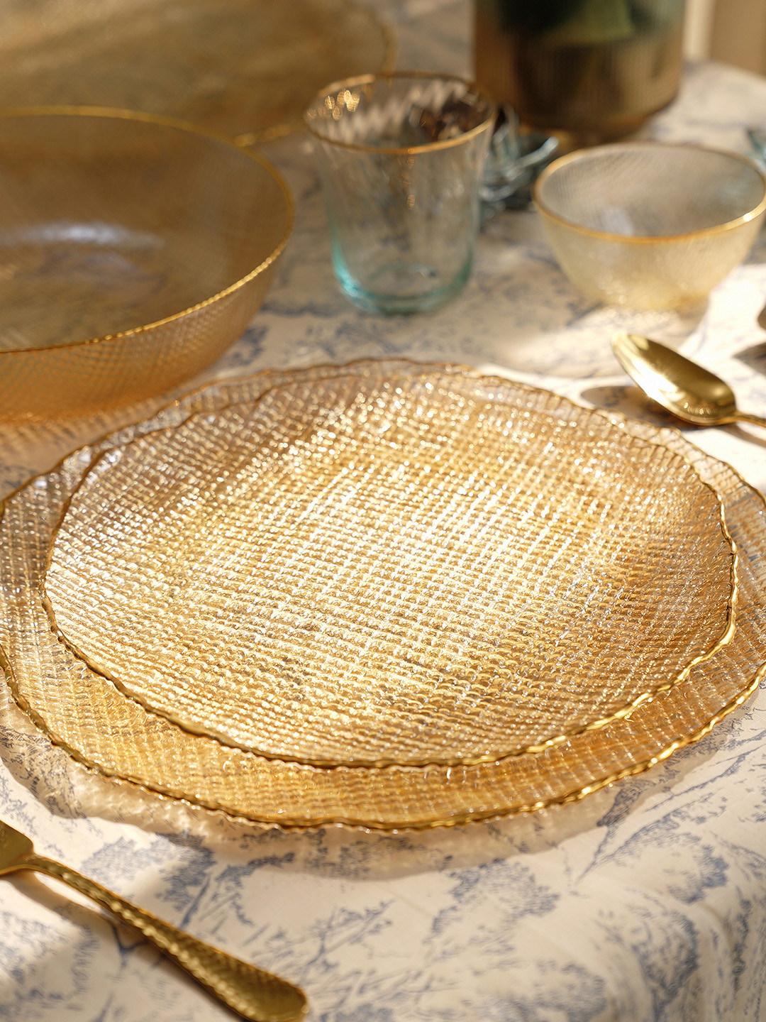 Buy Pure Home And Living Gold Toned 2 Pieces Textured Glass Glossy ...