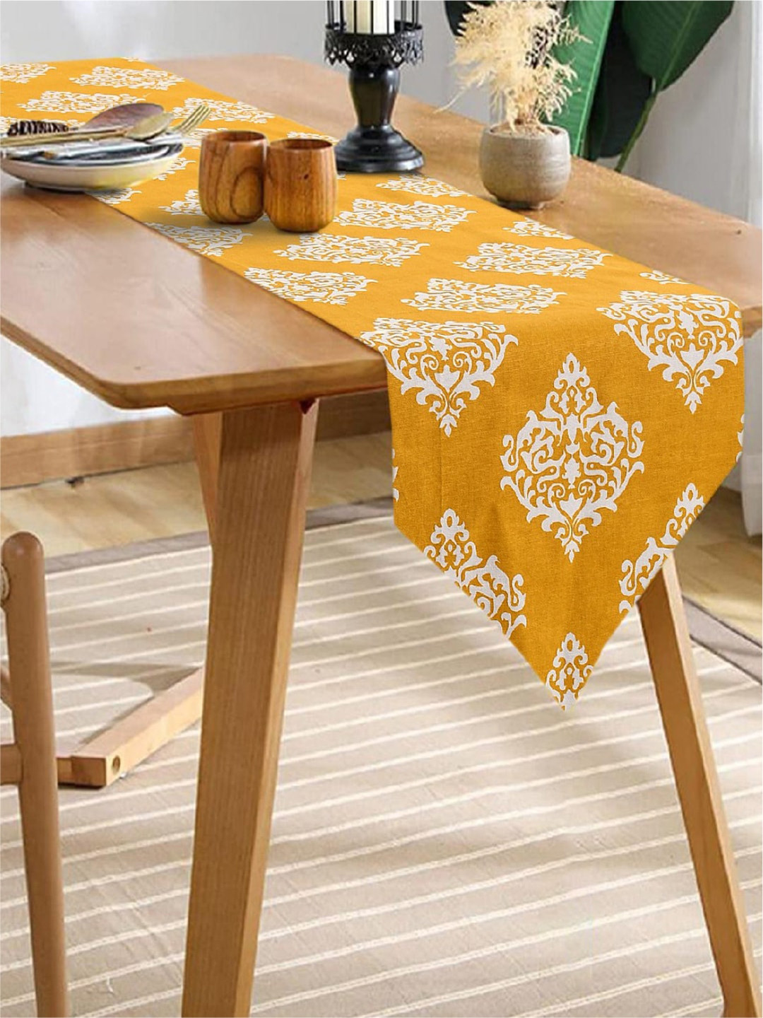 Buy URBAN SPACE Mustard Yellow & White Ethnic Motif Printed 6 Seater ...