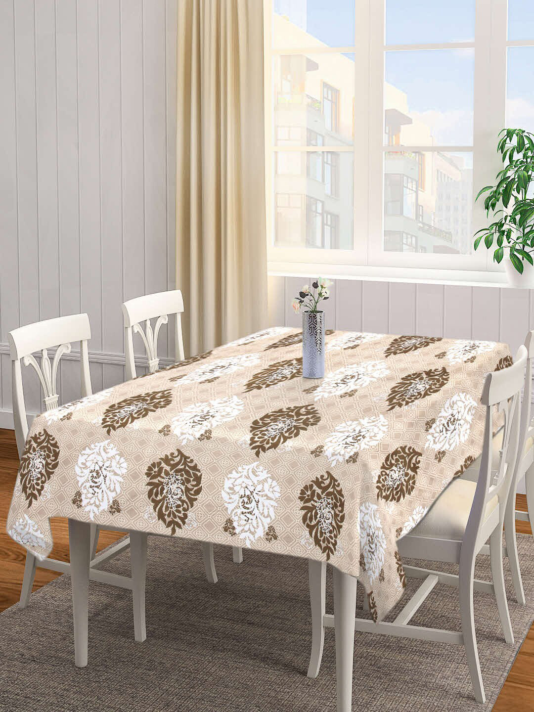 Buy Arrabi Brown & White Ethnic Motifs Printed 8 Seater Table Cover ...