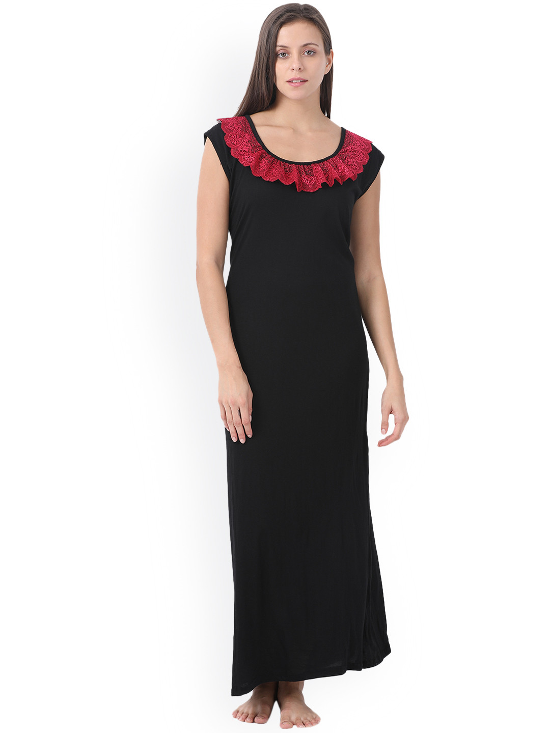 Buy Klamotten Women Black Maxi Nightdress 38K - Nightdress for Women ...