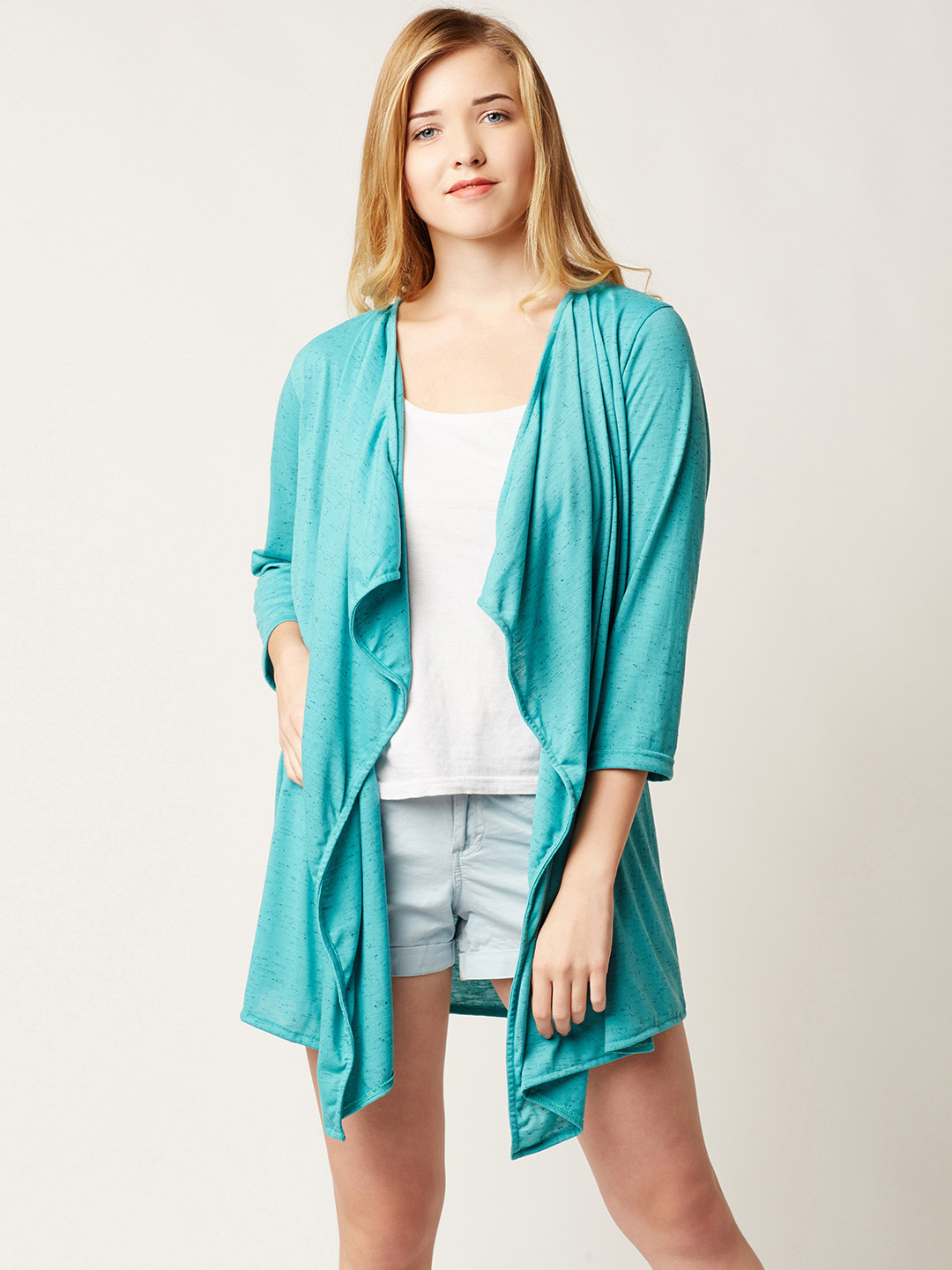Buy Miss Chase Turquoise Blue Solid Open Front Shrug - Shrug for Women ...