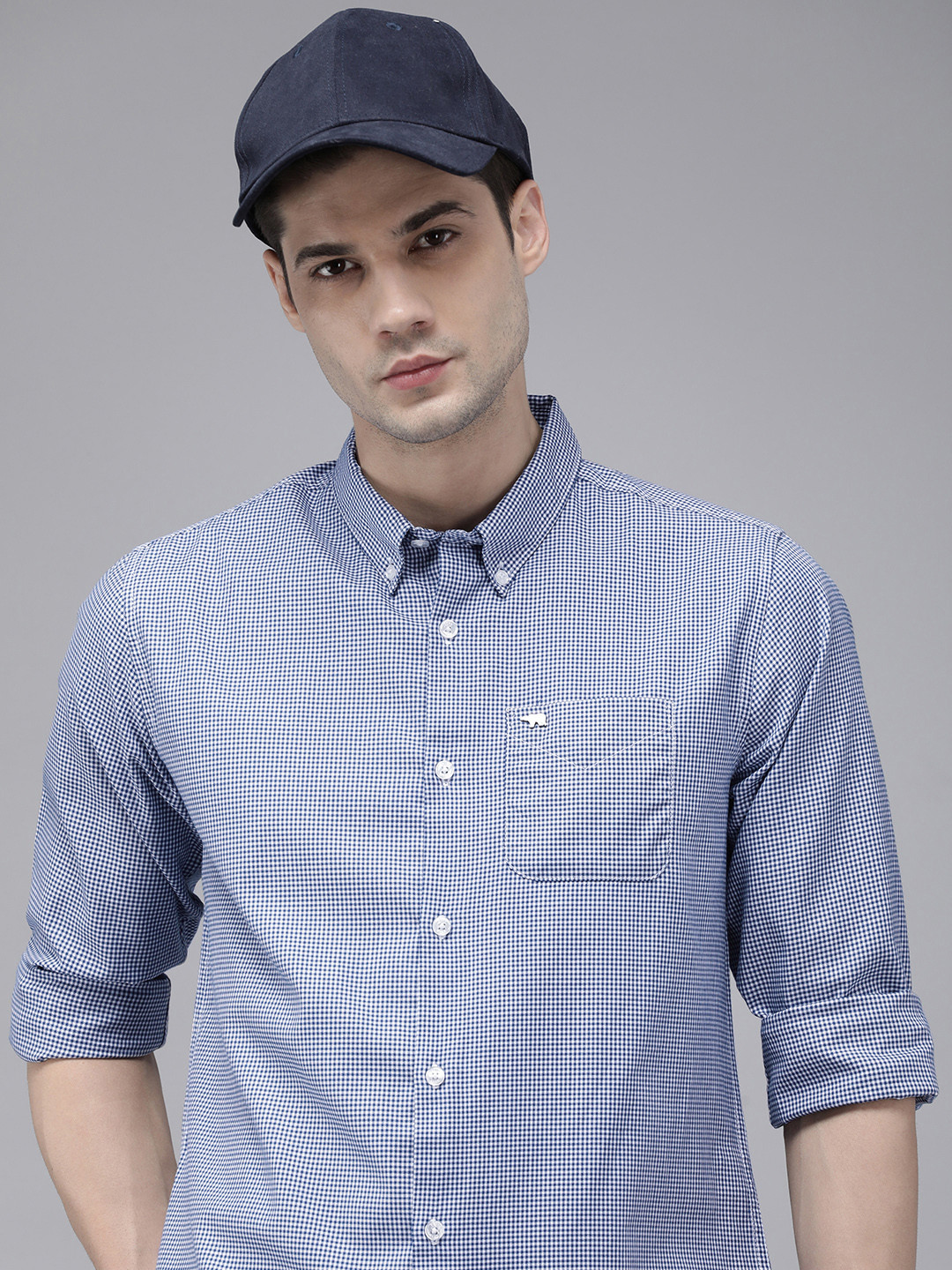Buy THE BEAR HOUSE Men Blue Slim Fit Gingham Checks Opaque Checked ...