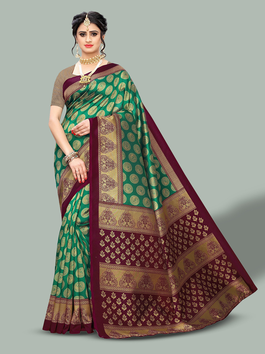 Buy Poshyaa Ethnic Motifs Printed Mysore Silk Saree - Sarees for Women ...