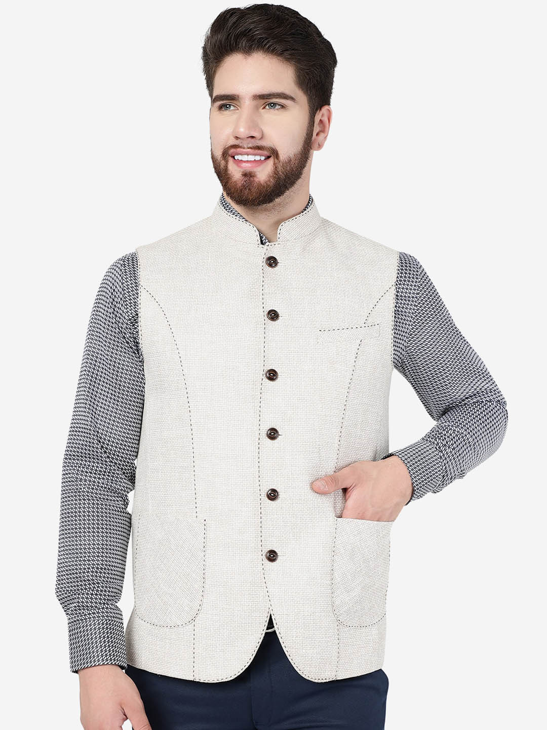 Buy MODI JACKET Self Design Pure Wool Nehru Jacket - Nehru Jackets for ...