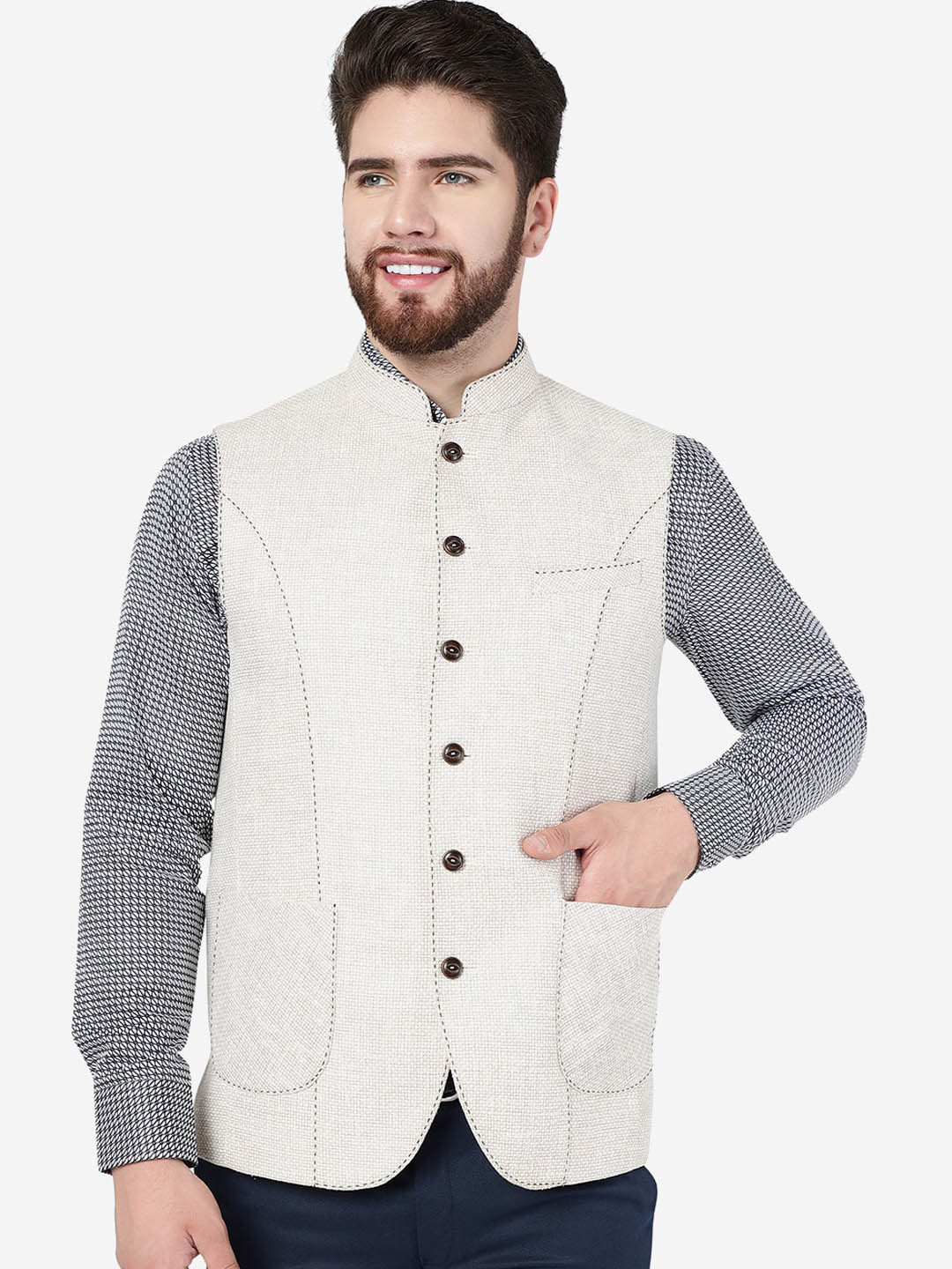 Buy MODI JACKET Self Design Pure Wool Nehru Jacket - Nehru Jackets for ...