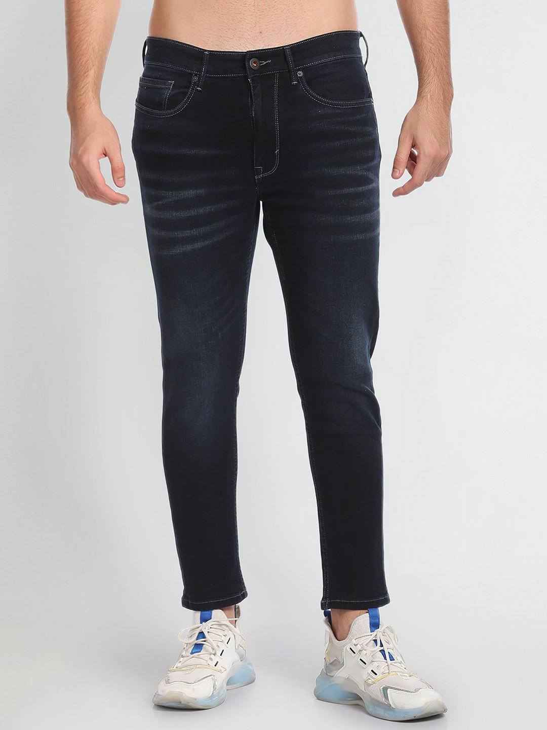 Buy Flying Machine Men Mid Rise Tapered Fit Light Fade Cropped Jeans ...