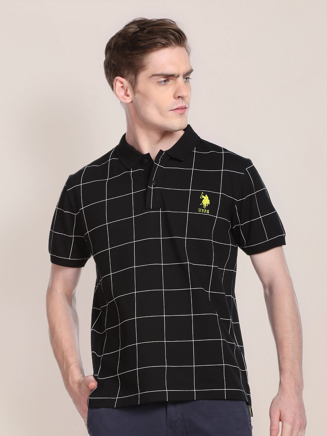 Buy U.S. Polo Assn. Checked Polo Collar Slim Fit T Shirt - Tshirts for ...