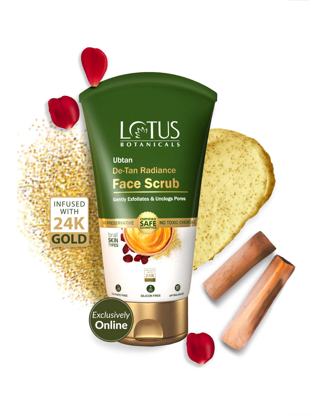 Buy Lotus Botanicals Ubtan De Tan Radiance Face Scrub With 24K Gold ...
