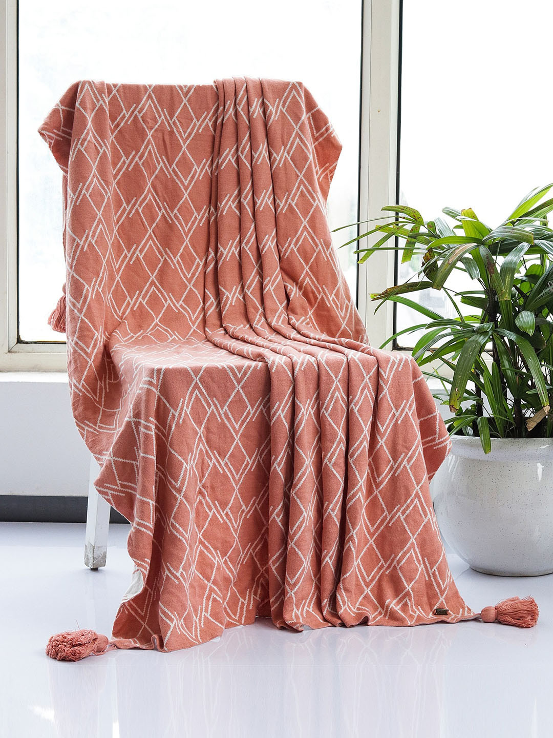 Buy Pluchi Gianna Coral & White Printed Cotton Blanket Throw - Throws ...