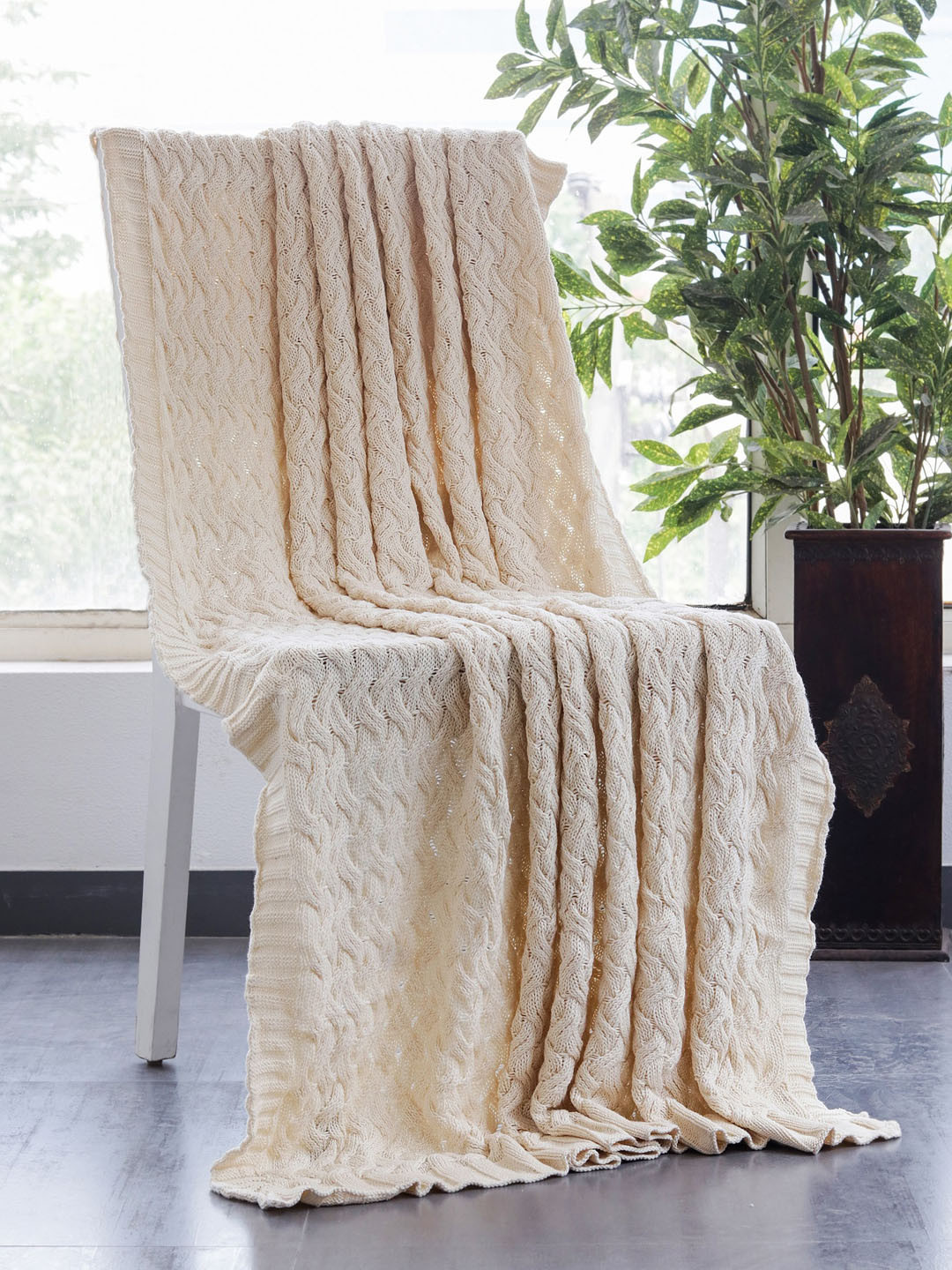 Buy Pluchi Off White Criss Cross Ac Throw Cotton Blanket - Throws for ...
