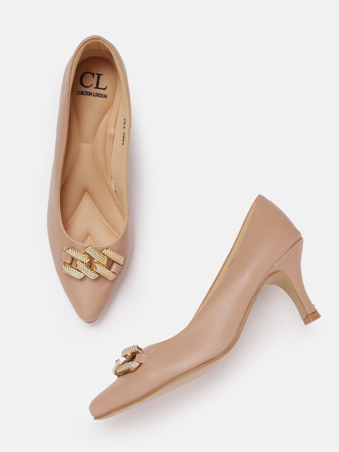 Buy Carlton London Women Slim Heeled Pumps With Embellished Chain ...