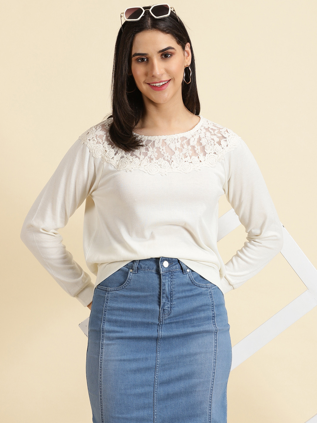 Buy SHOWOFF Round Neck Acrylic Long Sleeves Top - Tops for Women ...