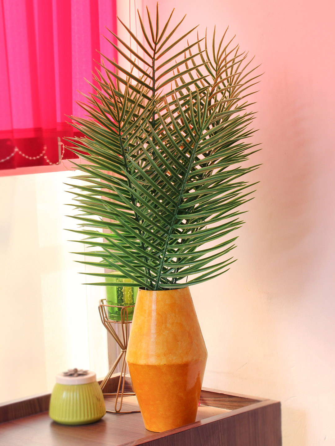 Buy TIED RIBBONS Pink & Green 10 Pieces Areca Palm Plant Leaves ...