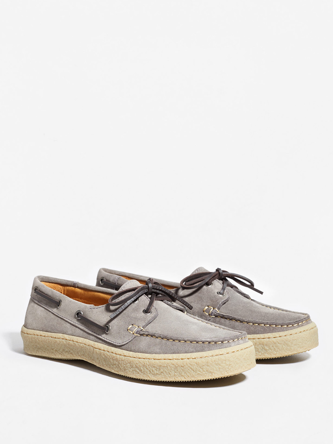 Buy MANGO MAN Grey Suede Leather Boat Shoes - Casual Shoes for Men ...