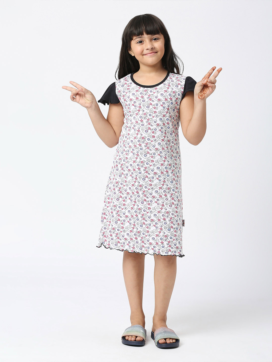 Buy SINI MINI Girls Floral Printed Pure Cotton Nightdress - Nightdress ...