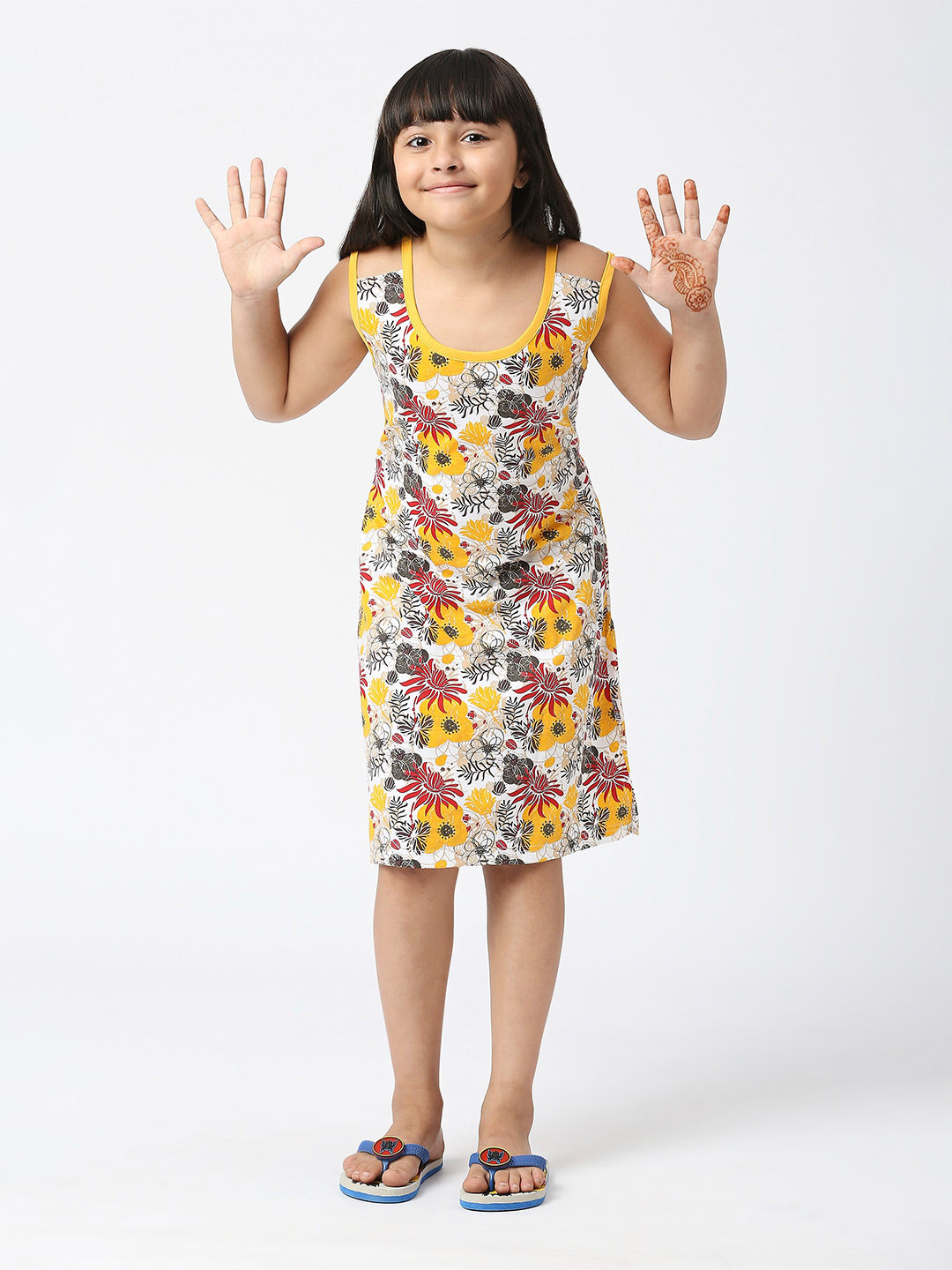 Buy SINI MINI Girls Floral Printed Pure Cotton Nightdress - Nightdress ...