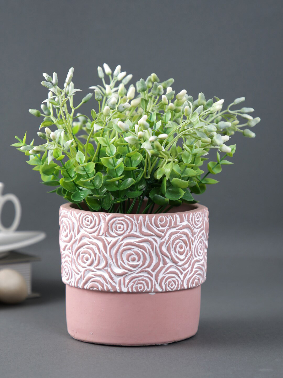 Buy TAYHAA Pink Flower Texture Ceramic Planter - Planters for Unisex ...