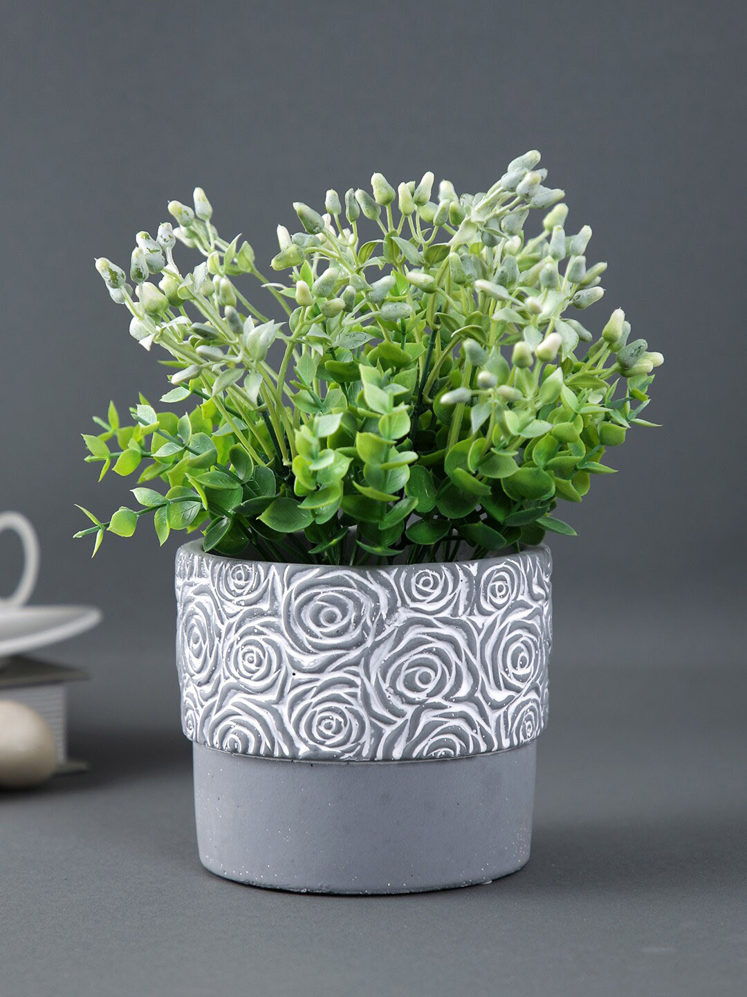 Buy TAYHAA Grey & White Rose Texture Ceramic Indoor Planter - Planters ...