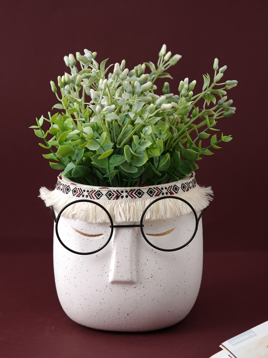 Buy TAYHAA White Human Face With Specs Ceramic Planter - Planters for ...