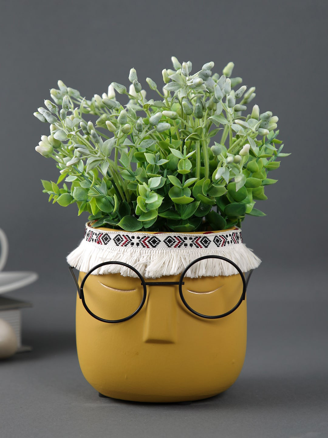 Buy TAYHAA Mustard Yellow Specs Human Face Ceramic Planter - Planters ...