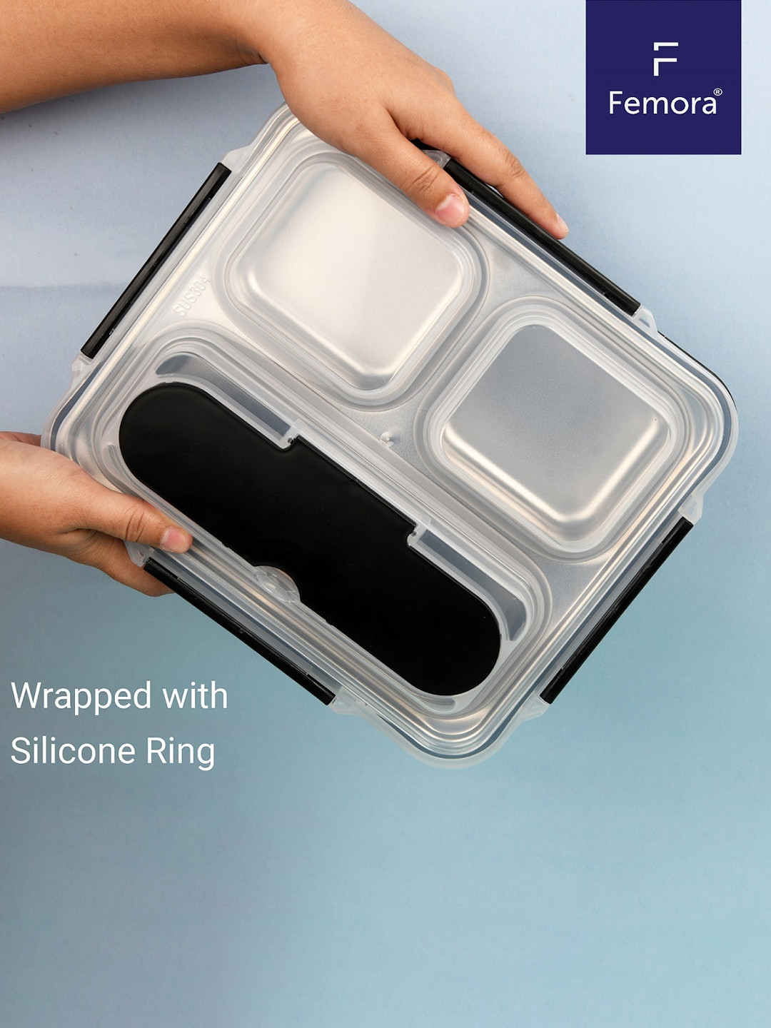 Buy Femora Black & Transparent Rectangle Lunch Box Container - Lunch ...