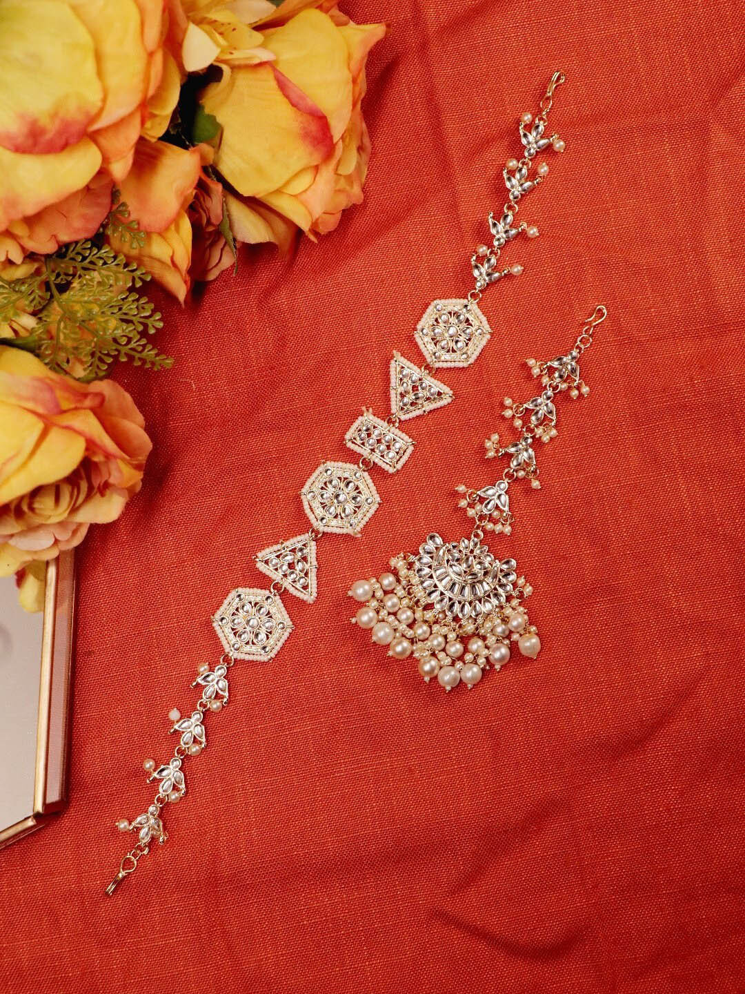 Buy Ishhaara Brass Plated Maang Tikka & Sheesh Pati Set - Head ...