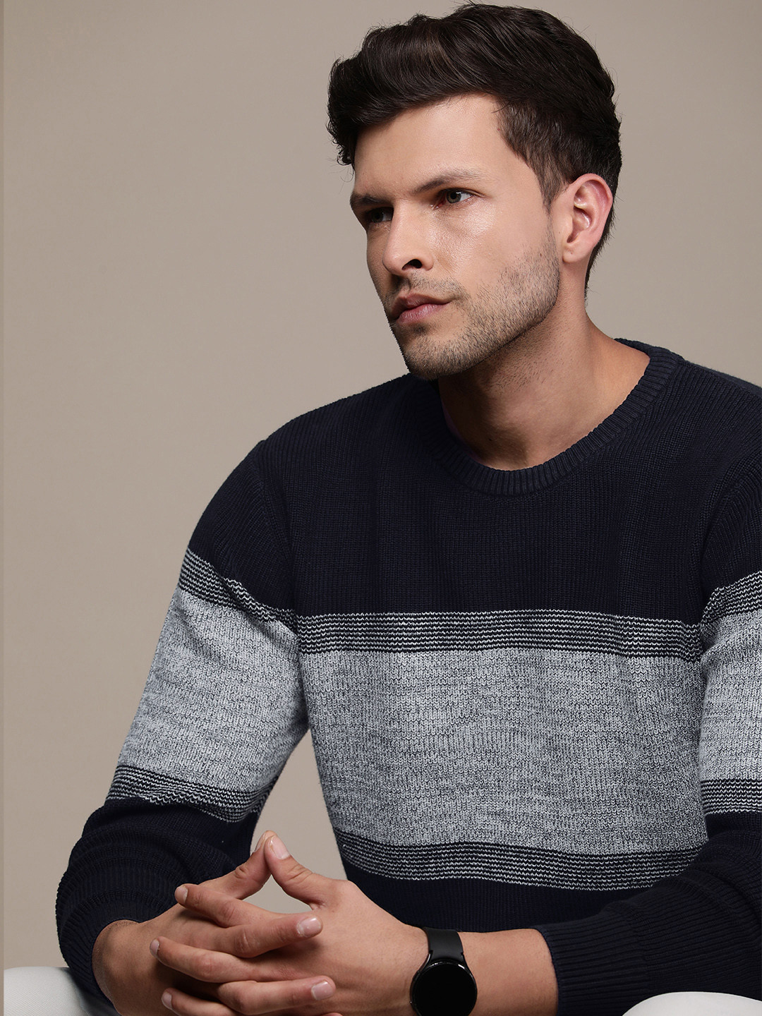 Buy French Connection Colourblocked Pure Cotton Pullover Sweater ...