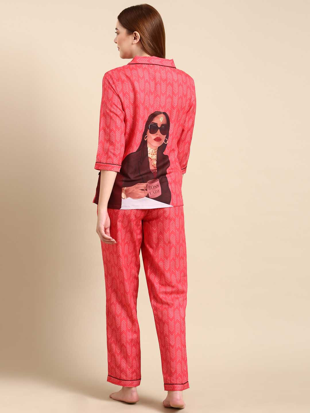 Buy Bannos Swagger Red & White Geometric Printed Night Suit - Night ...