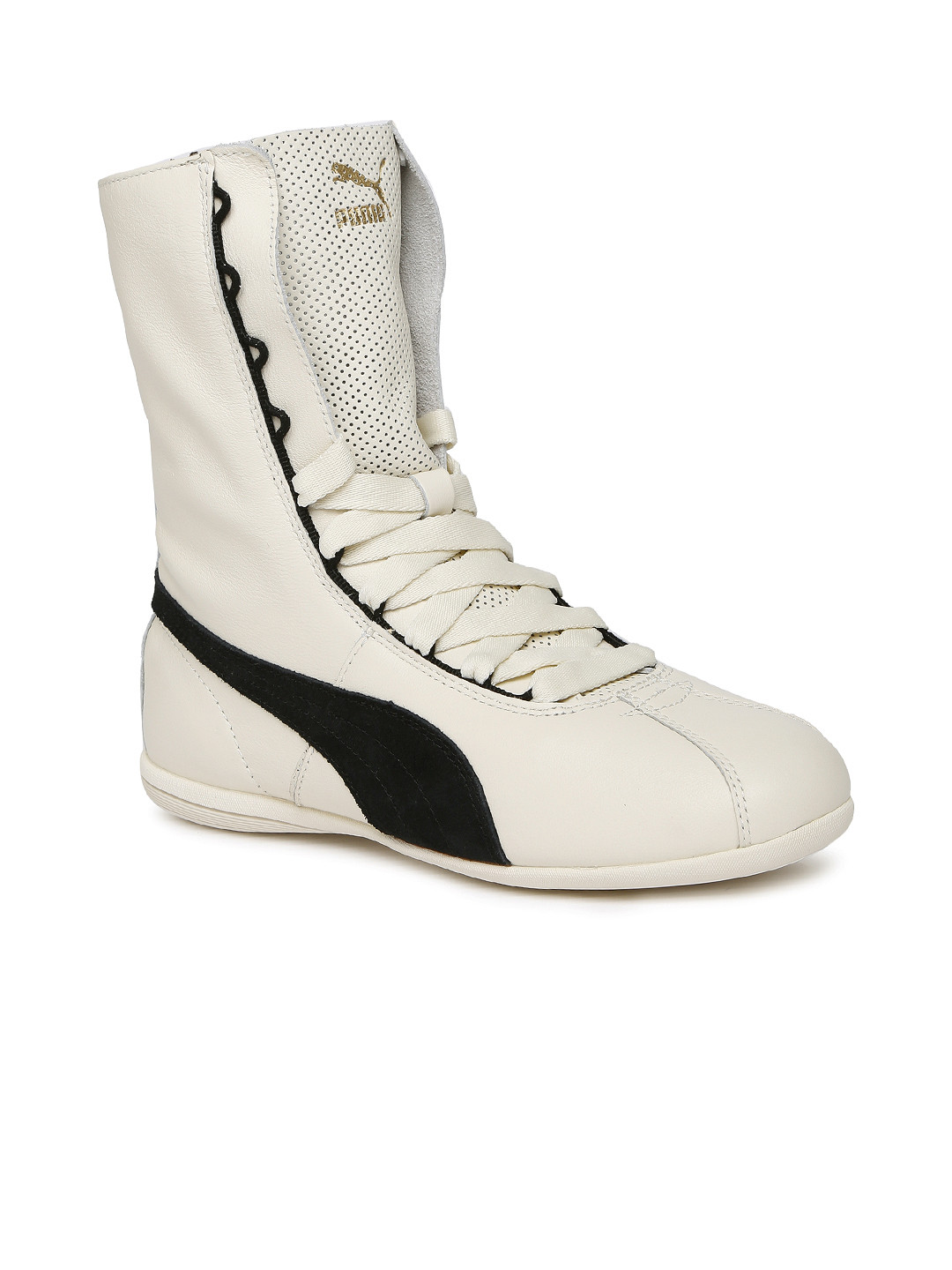 Buy Puma Women Off White Solid Leather High Top Eskiva Sneakers ...