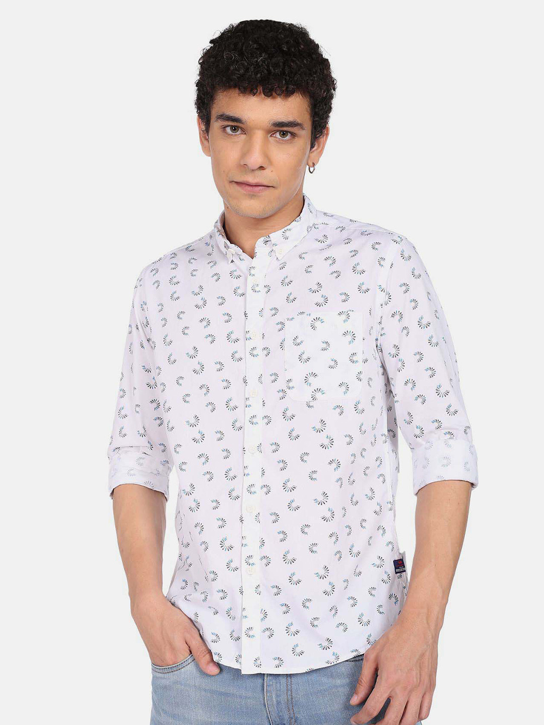 Buy Flying Machine Floral Printed Button Down Collar Pure Cotton Casual ...