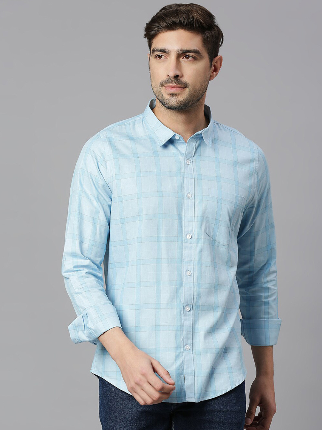 Buy Thomas Scott Classic Slim Fit Checked Pure Cotton Casual Shirt ...