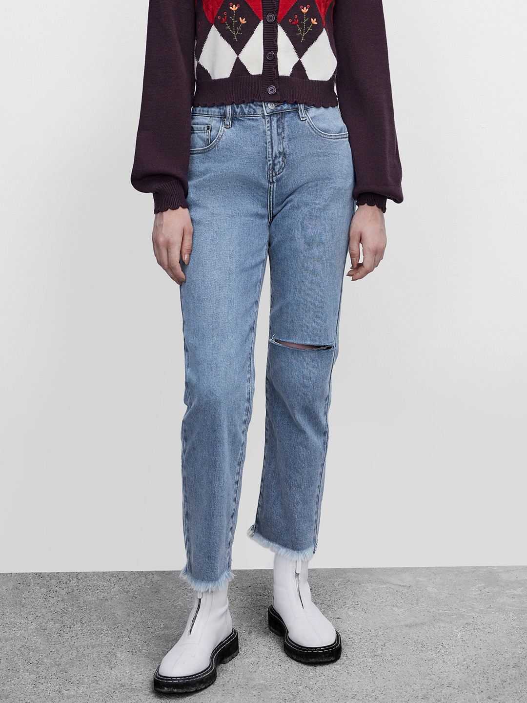 Buy Urban Revivo Women Straight Fit High Rise Highly Distressed ...