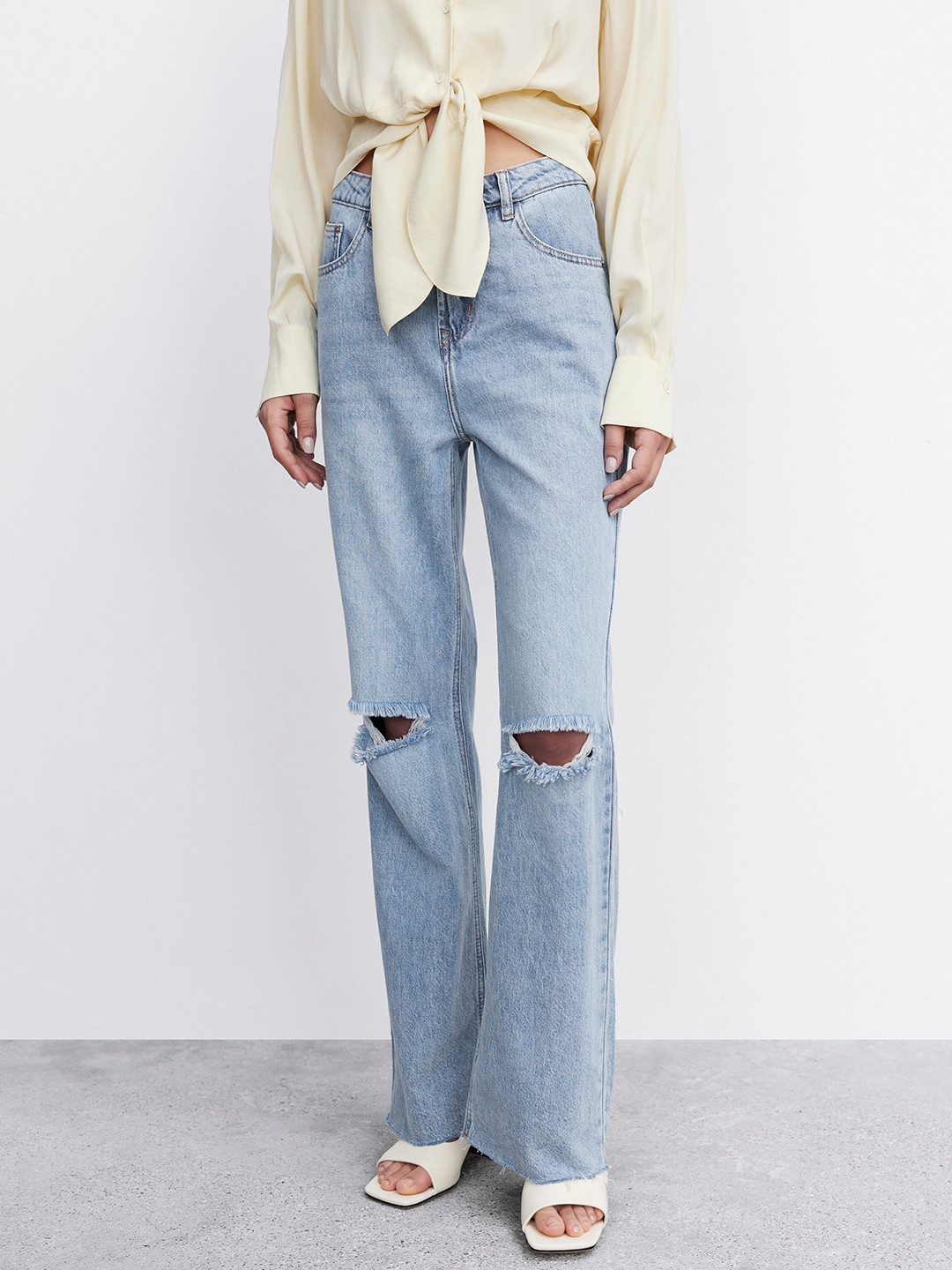 Buy Urban Revivo Women Wide Leg Ripped High Rise Jeans - Jeans for ...